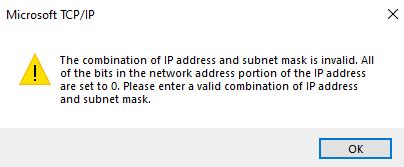 IPv4 Subnetting Invalid Entry Causing Network Address Of Zero