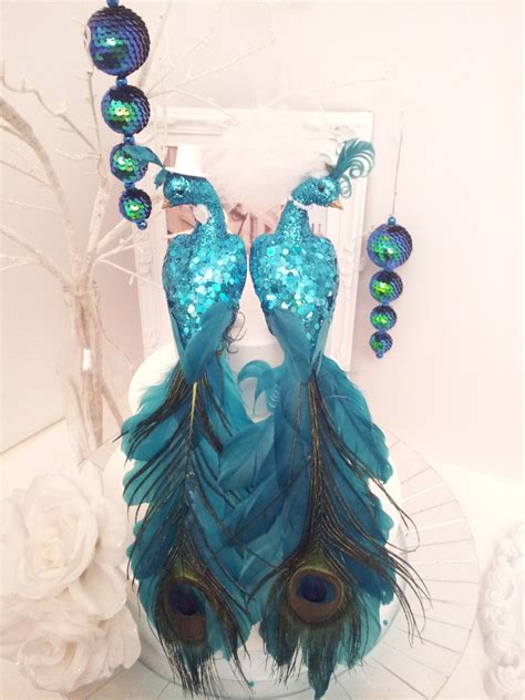 Peacock Turquoise Glitters Wedding Cake Topper By Missrosedanae
