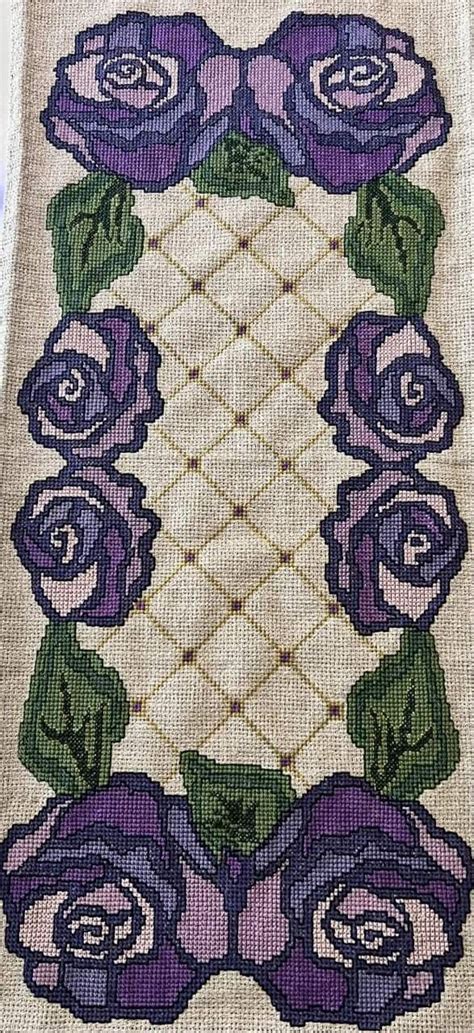 Purple Floral Cross Stitch Rug
