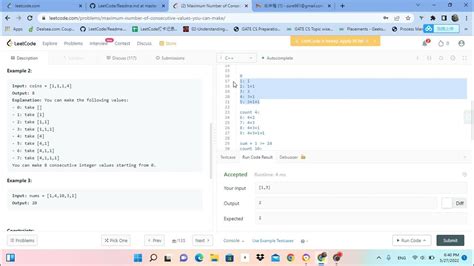 1798 Maximum Number Of Consecutive Values You Can Make Youtube