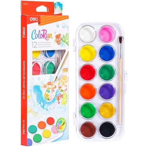 Акварелни бои Deli Economy 28 мм 12 цвята компл Emag Bg