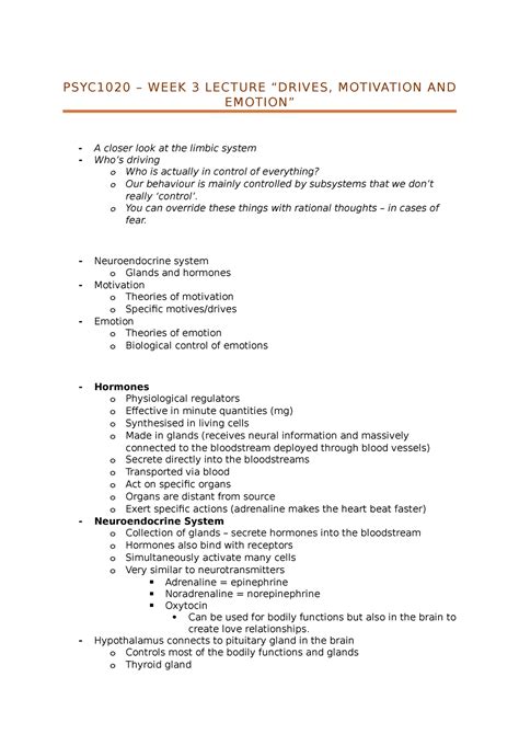 Psychology Intro 2 Week 3 Lecture Notes Psyc1020 Week 3 Lecture “drives Motivation And