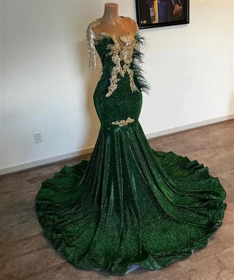 Sparking Feather Mermaid Prom Evening Dresses Jewel Neck Lace Appliques