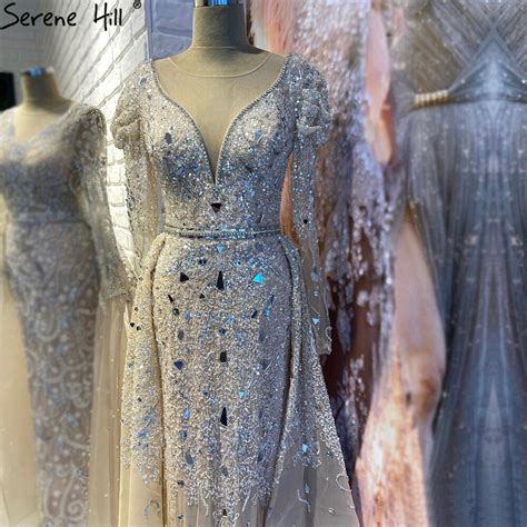 Serene Hill Muslim Luxury Nude Silver Evening Dresses Gowns 2025 Overs