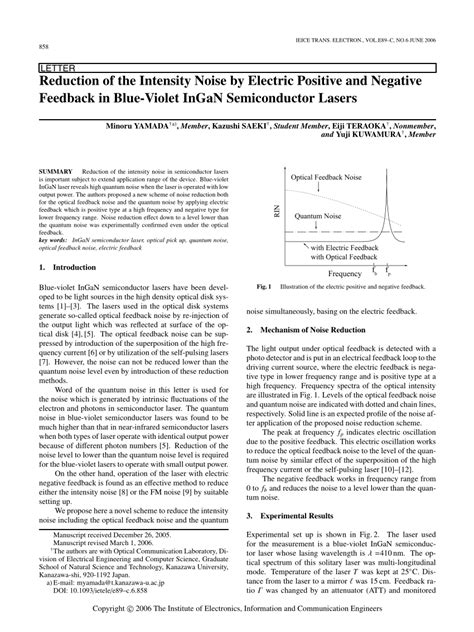 Pdf Reduction Of The Intensity Noise By Electric Positive And