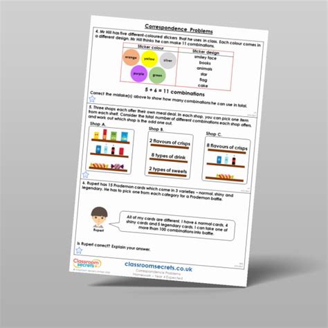 Year 4 Correspondence Problems Homework Resource Classroom Secrets