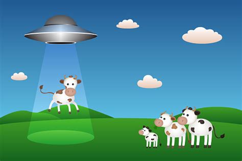 Ufo는 소를 납치한다 벡터 일러스트레이션 0명에 대한 스톡 벡터 아트 및 기타 이미지 0명 낮 도둑질 범죄 Istock