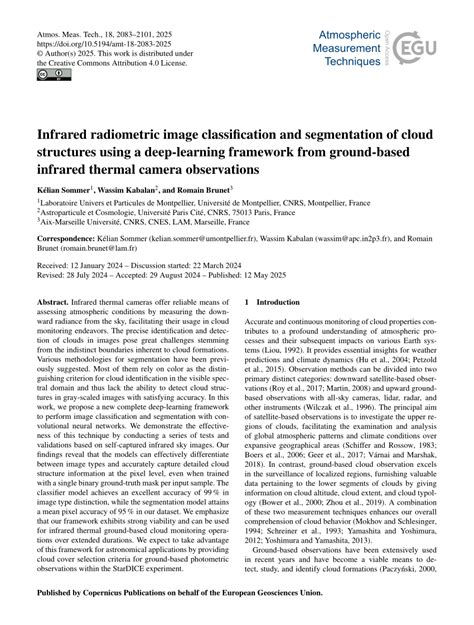 PDF Infrared Radiometric Image Classification And Segmentation Of Cloud Structures Using A