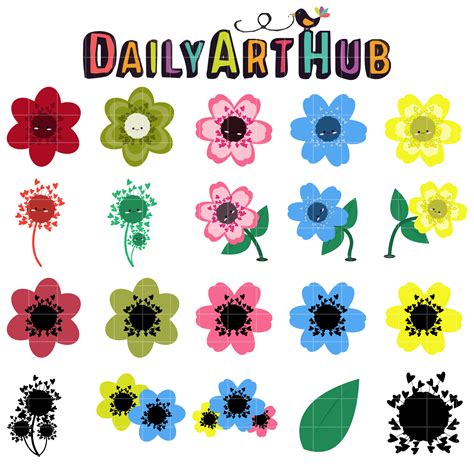 Cute Flowers Clip Art Set Daily Art Hub Graphics Alphabets And Svg