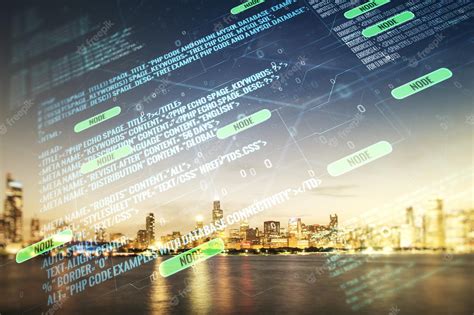 premium photo abstract virtual coding concept on chicago skyline