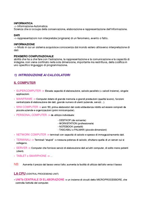 Riassunto Fondamenti Informatica Docsity