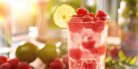 A Vibrant Raspberry Lime Rickey Stock Illustration Illustration Of Raspberries Setting 325159482