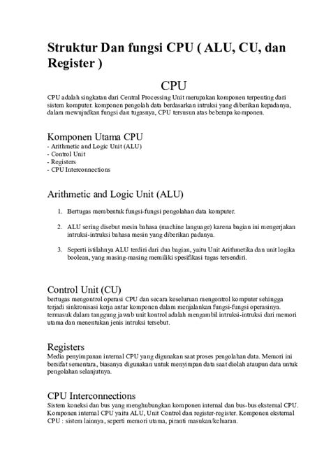 Pdf Struktur Dan Fungsi Cpu Alu Cu Dan Register