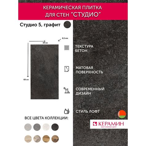 Плитка керамическая Керамин Студио 5 графит 60х30 см (11 шт. 1.98 м2 ...