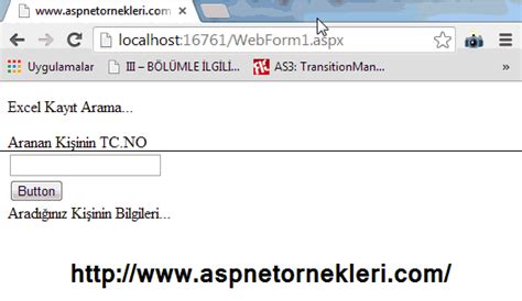 Asp Net Excel de Kayıt Arama Asp net Örnekleri Asp Net Dersleri