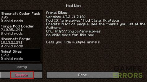 Disable Mods Telegraph