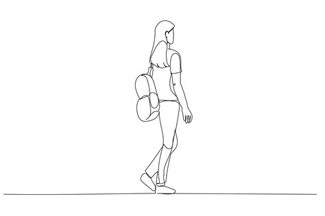 Illustration Of Back View Of Walking Woman With Backpack Single Line