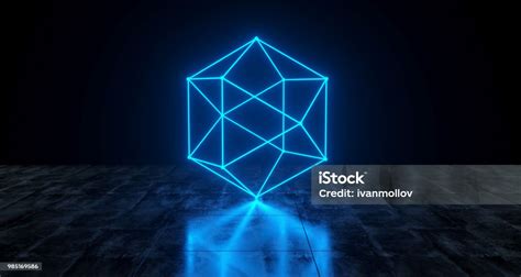 기하학적 미래 공상 과학 네온 기본 낮은 폴 리 영역 빛 어두운 그런 지 콘크리트 표면 3 차원 렌더링 0명에 대한 스톡 사진 및 기타 이미지 Istock