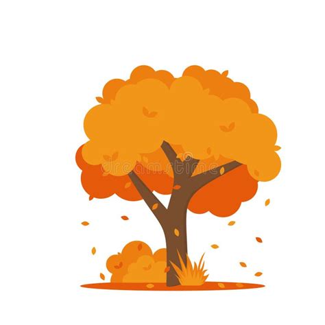 Colorful Autumn Trees Cartoon Yellow Orange Fall Tree And Autumnal Garden Bush Icon With Fall