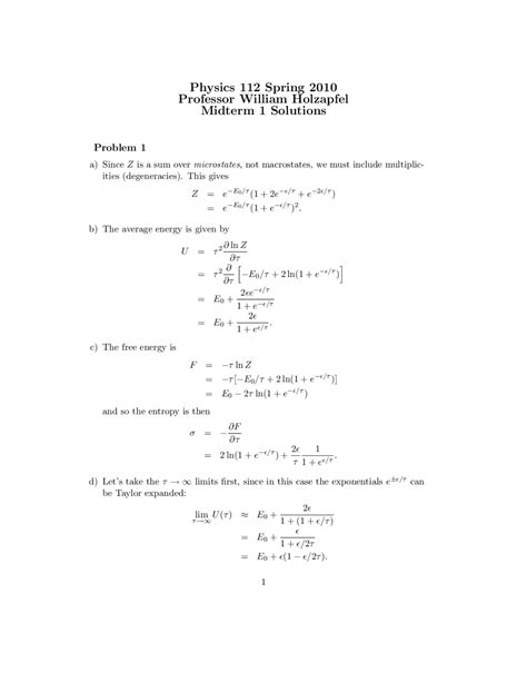 Average Energy Solid State Physics Solved Paper Docsity