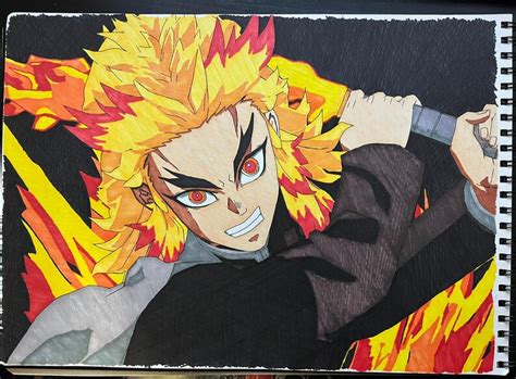 Demon Slayer Kyojuro Rengoku Art Print Tamaño A3 Y A4 Arte Etsy