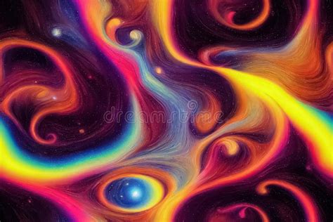 Abstract Wavy Psychedelic Groovy Retro Style Futuristic Cosmic