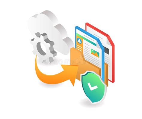 Isometric 3d Flat Illustration Of Data Security In Cloud Server Stock