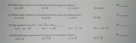 Solved 10 10 Which Logic Function Accomplishes Boolean