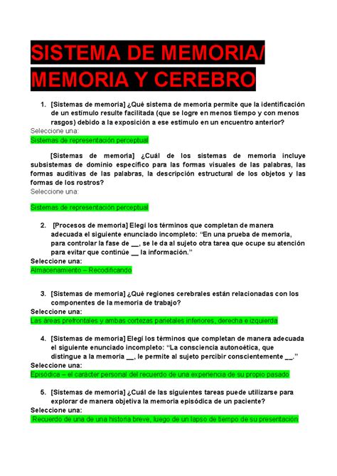 Todas Las Respuestas 2do Parcial Sistema De Memoria Memoria Y