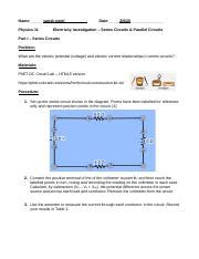 Lab Series Parallel Circuits Doc Name Vansh Patel Physics Date Electricity