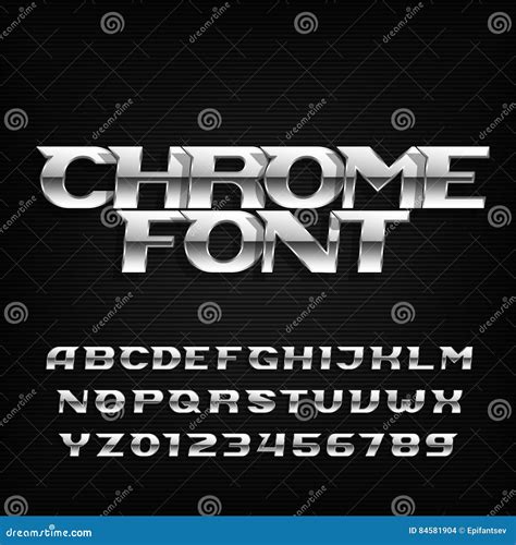Chrome Alphabet Font Metallic Effect Italic Letters And Numbers On A