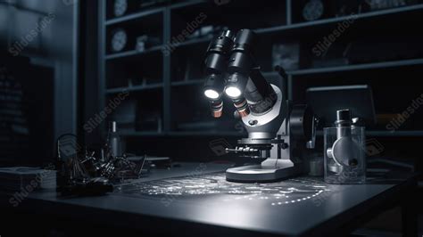 Futuristic Robotic Arm Controlling The Microscope In A Dimly Lit Laboratory 3d Rendering