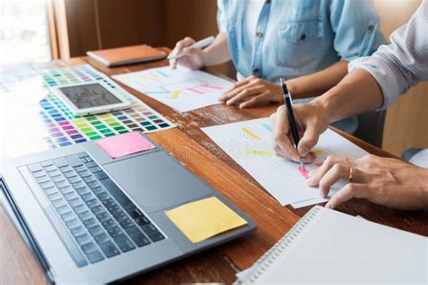 Creative Ui Designer Teamwork Meeting Planning Designing Wireframe Layout Application