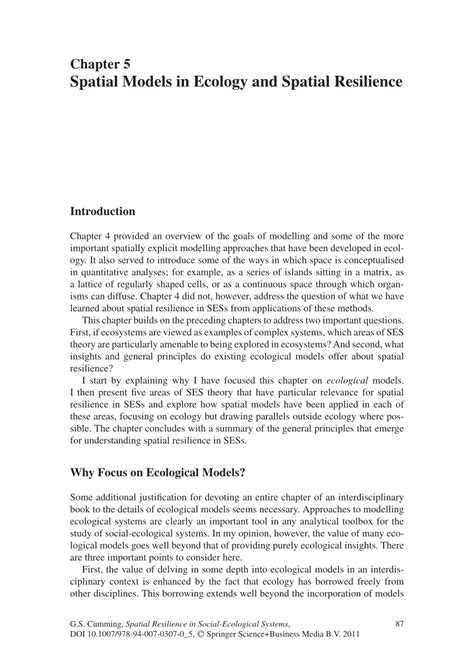 Pdf Spatial Models In Ecology And Spatial Resilience