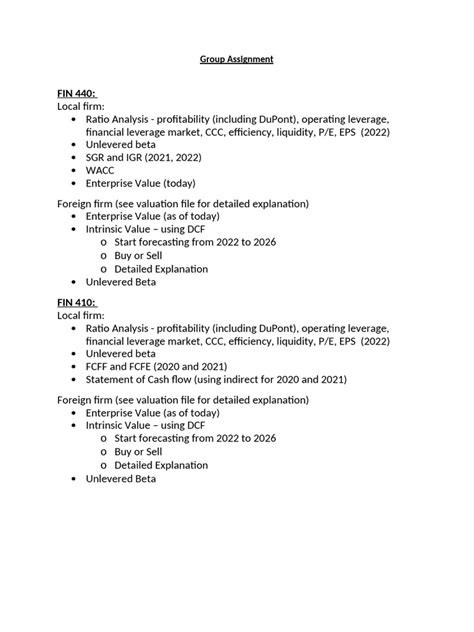 Group Assignment Guideline Pdf Cost Of Capital Valuation Finance
