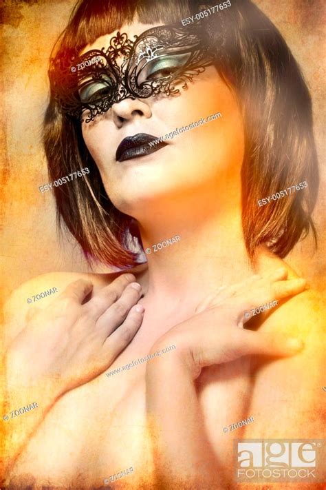 Mysterious Naked Woman And Sexy Art Style Venetian Mask Stock Photo