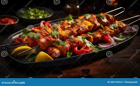 Chicken Tikka Street Food Stock Illustration Illustration Of Vegetable