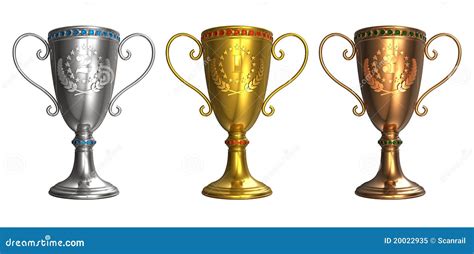 Set Of Gold Silver And Bronze Trophy Cups Stock Illustration