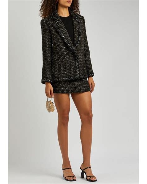 Alice Olivia Alice Olivia Olivia Chain Embellished Tweed Mini Skirt