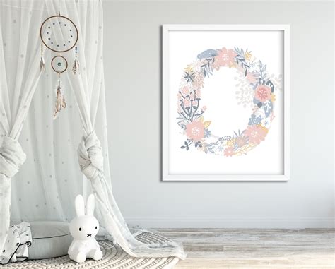 Floral Letter Monogram Girls Monogram Print Floral Initial Etsy