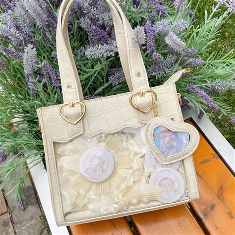 애니메이션 배지 보관 정리 세트 1개 일본 스타일 하트 모양 배지 보호 커버 악어 문양 핸드백 포함 흰색 청록색 연두색 투명 창이 있는 플라스틱 수집품 핀