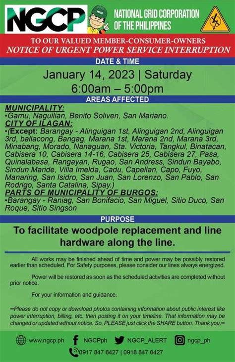 Notice Of Ngcp Scheduled Power Interruption January 14 2023 Saturday