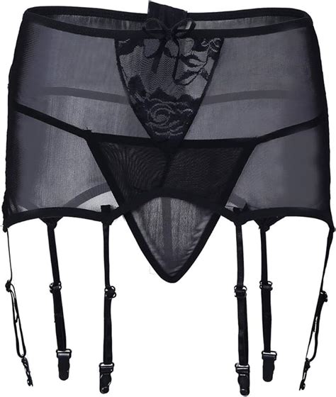 Freebily Women Sexy Lace Perspective Thigh Highs Lingerie Garter Set