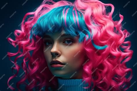Premium Ai Image A Woman With Pink Hair And Blue Hair