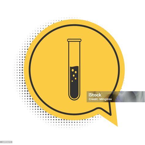 검은 시험 관 과 플라스크 흰색 배경에 고립 된 화학 실험실 테스트 아이콘 노란색 음성 버블 기호입니다 벡터 개발에 대한 스톡 벡터 아트 및 기타 이미지 Istock
