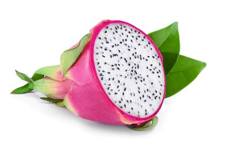 익은 드래곤 과일 Pitaya 또는 Pitahaya 잎 흰색 배경에 고립의 절반 과일 건강 개념 0명에 대한 스톡 사진 및 기타