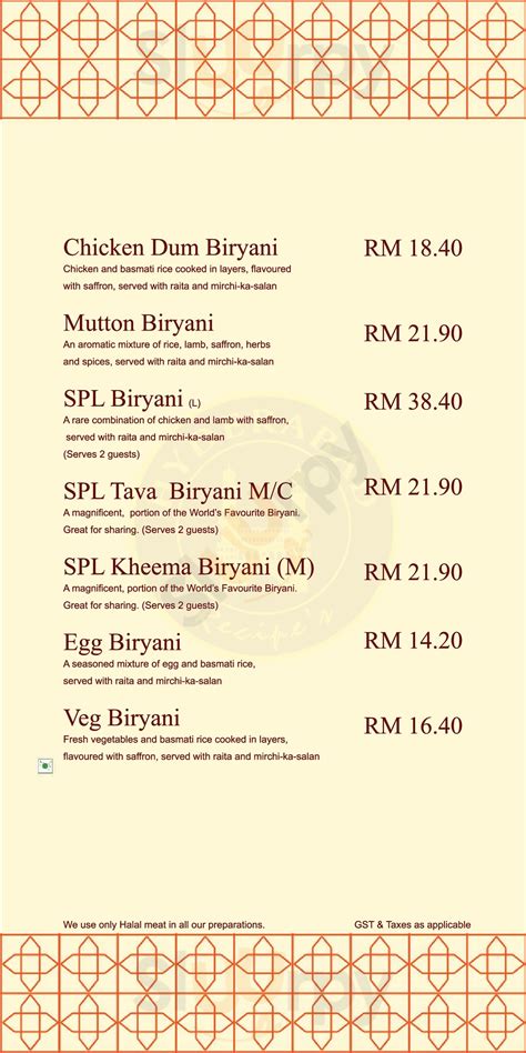 Hyderabad Recipe Kuantan menù Kuantan Main Menu Sluurpy