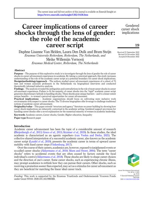 PDF Career Implications Of Career Shocks Through The Lens Of Gender The Role Of The Academic