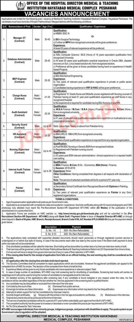 Hayatabad Medical Complex Peshawar Jobs 2021 For Mep Engineer Hr