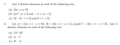 Solved List Distinct Elements In Each Of The Following Chegg